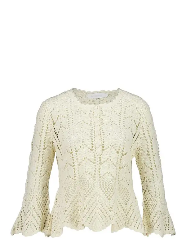 Zimmermann Awaken Lace Crochet Peplum Top - Cream