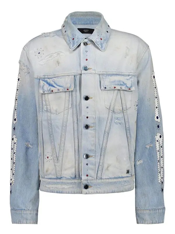Amiri Antique Indigo Bones Studded Trucker Jacket - Blue