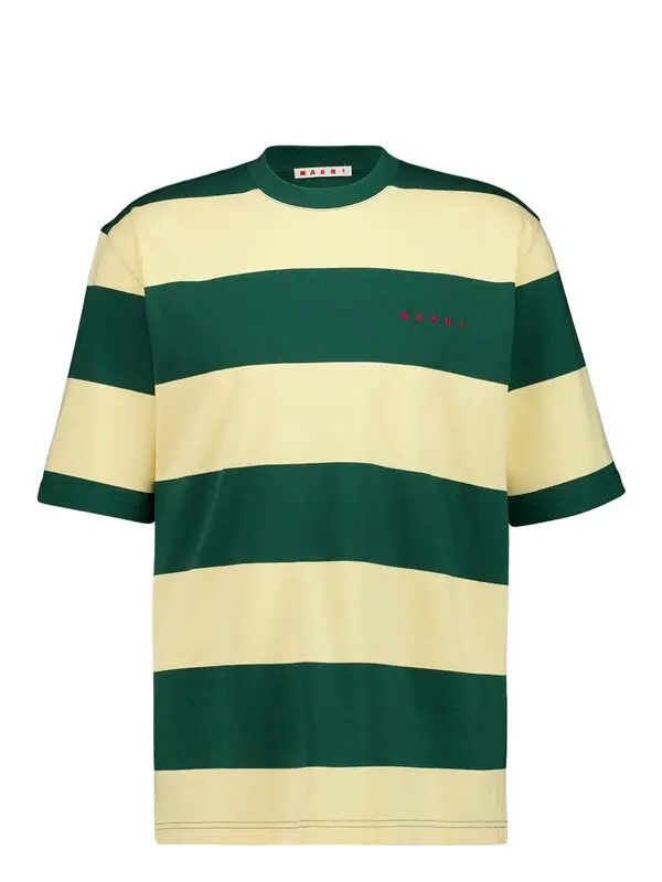 Marni Emerald And Stripe Cotton T-shirt - Yellow