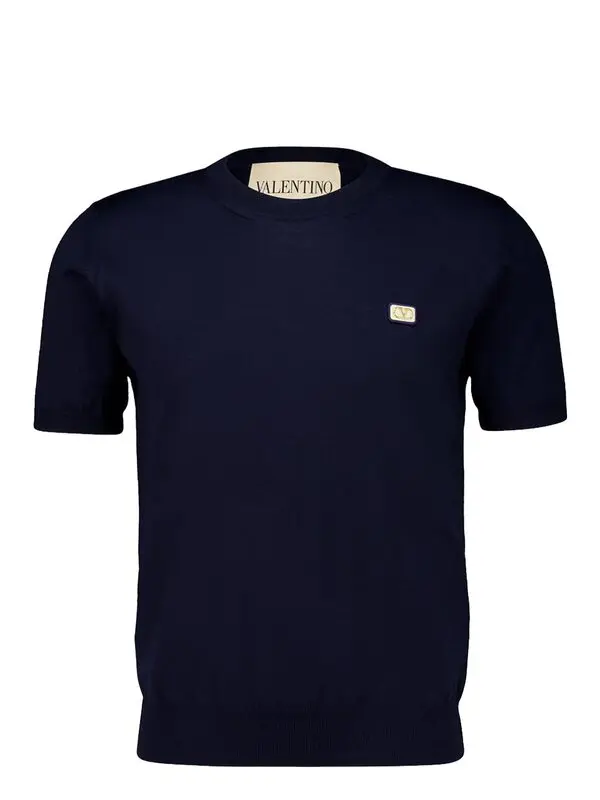 Valentino Garavani Navy Virgin Wool Knit T-shirt - Blue