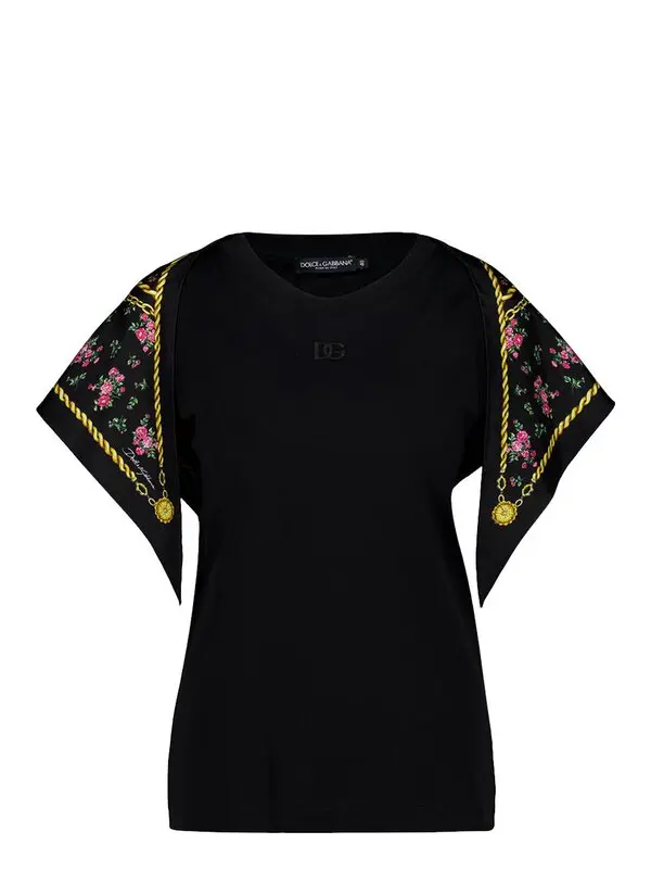 Dolce & Gabbana Cotton T-shirt With Scarf Detail - Black