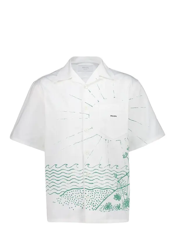 Prada White And Printed Cotton Bowling Shirt - Green