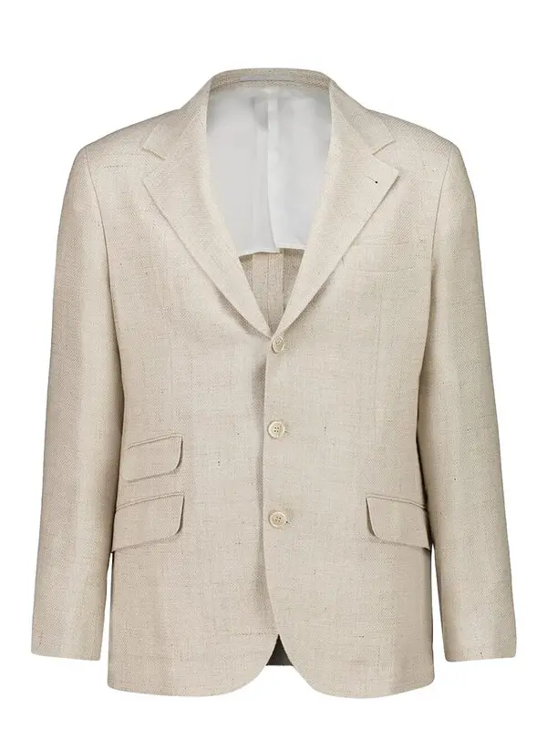 Brunello Cucinelli Silk Linen And Wool Hopsack Deconstructed Cavallo Blazer - Beige