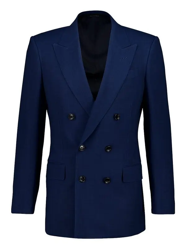 TOM FORD Prussian Double-breasted Wool Blazer - Blue