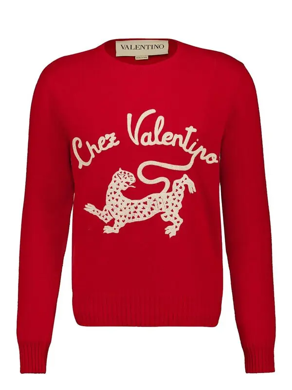 Valentino Garavani Wool Sweater With Chez And Panther Embroidery - Red