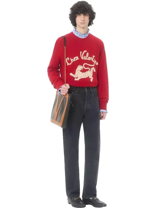 Valentino Garavani Wool Sweater With Chez And Panther Embroidery - Red