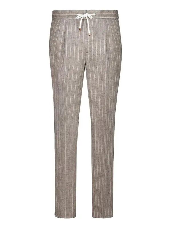 Brunello Cucinelli Chalk Stripe Linen Trousers - Brown