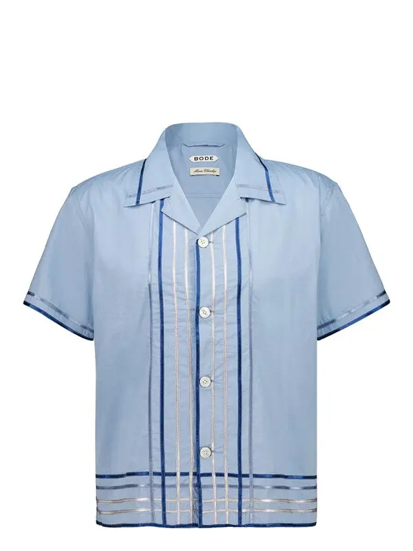 BODE Ribbon Plaid Short Sleeve Shirt - Blue