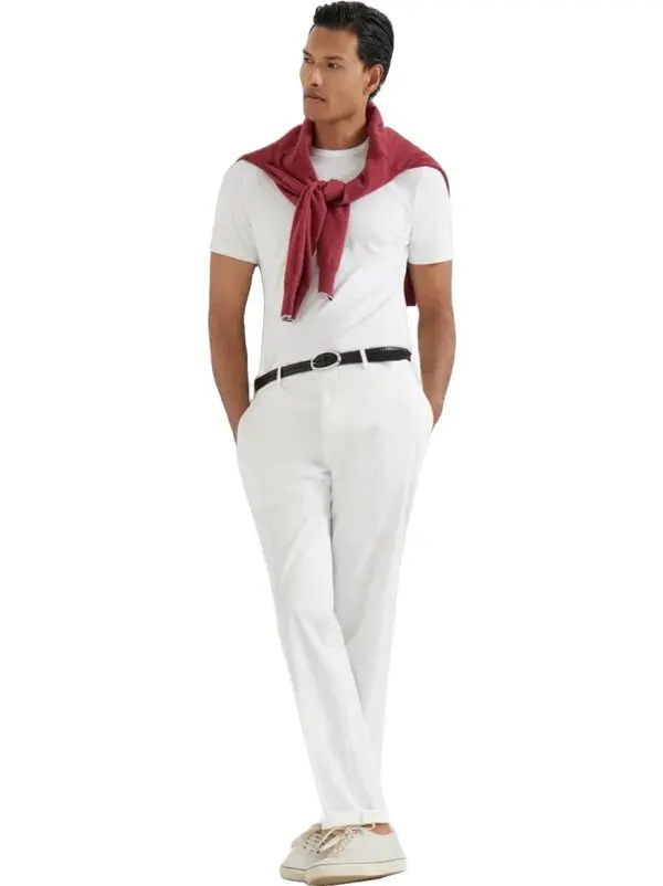 Brunello Cucinelli Italian Fit Cotton Trousers - White