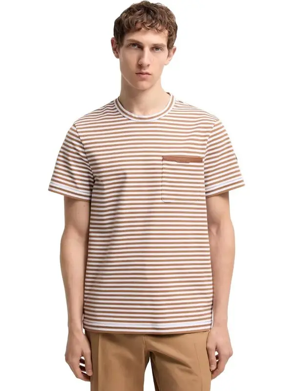 Moncler Striped Cotton T-shirt - Beige