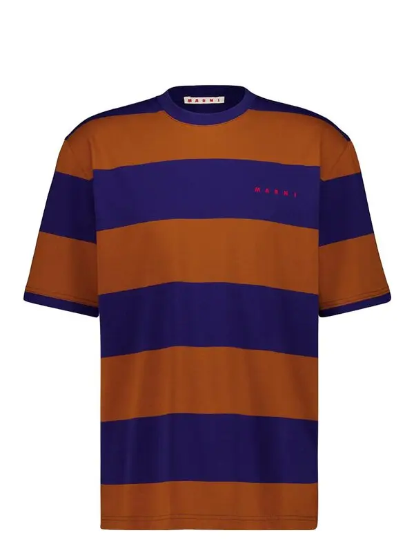Marni Ocean And Tobacco Stripe Cotton T-shirt - Brown