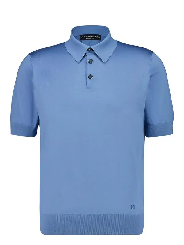 Dolce & Gabbana Celeste Short-sleeve Silk Polo Shirt - Blue