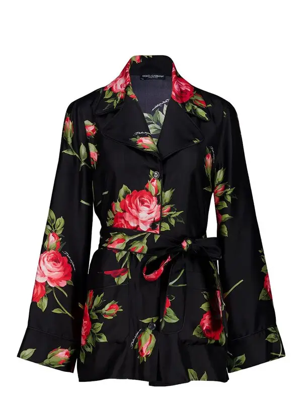Dolce & Gabbana Rose Bouquet-print Silk Twill Vanity Shirt - Black
