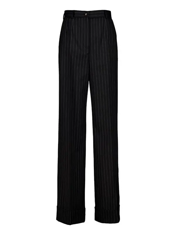 Dolce & Gabbana Pinstripe Bi-stretch Wool Trousers - Black