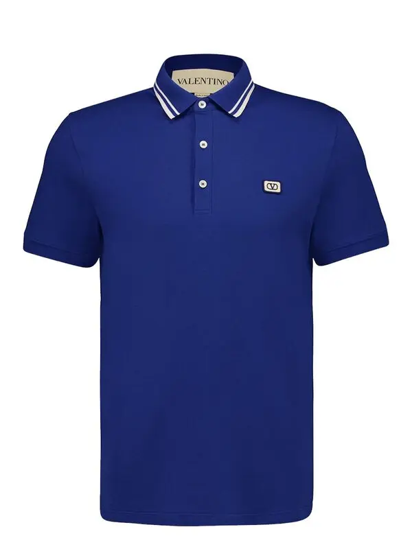 Valentino Garavani Cotton Piqué Polo With Vlogo Patch - Blue