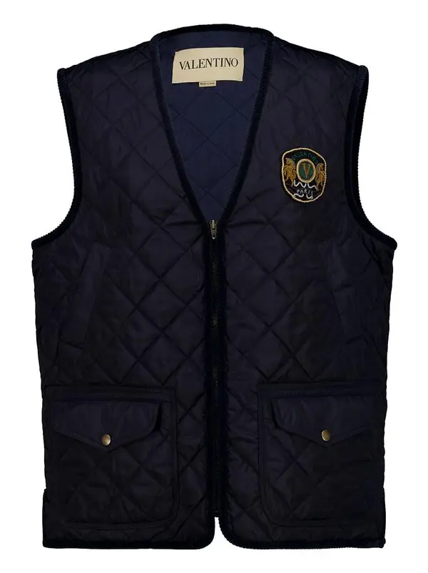 Valentino Garavani Quilted Sleeveless Vest With Embroidered Patch - Blue