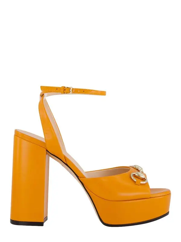 Gucci Tango Leather Horsebit Platform Sandal - Orange