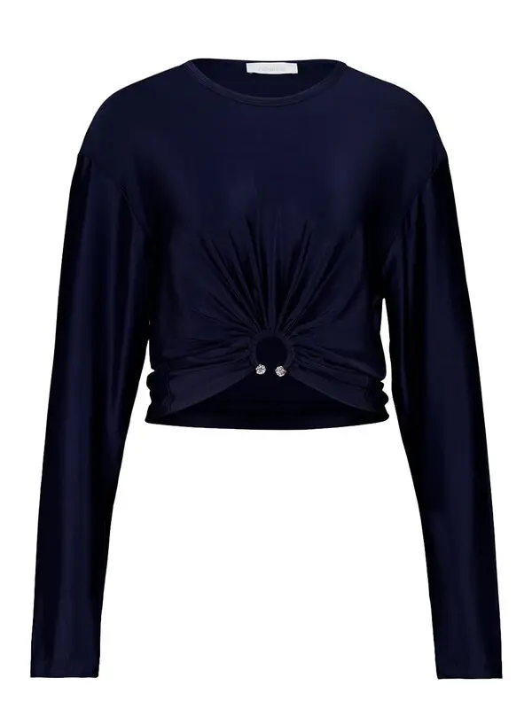 Rabanne Long Sleeve Crop Top With Piercing Detail - Blue