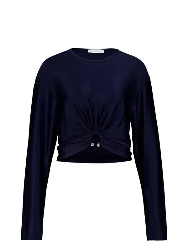 Rabanne Deep Navy Satin Crop Top With Piercing Detail - Blue