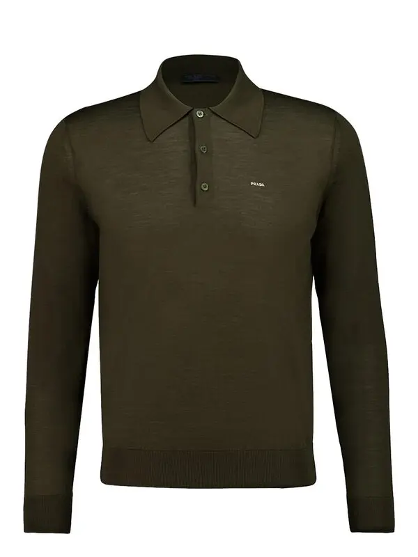 Prada Superfine Wool Military Long-sleeve Polo - Green