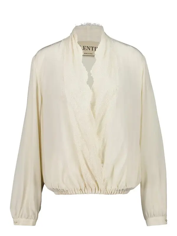 Valentino Garavani Vanilla Silk Long-sleeve Top - Cream