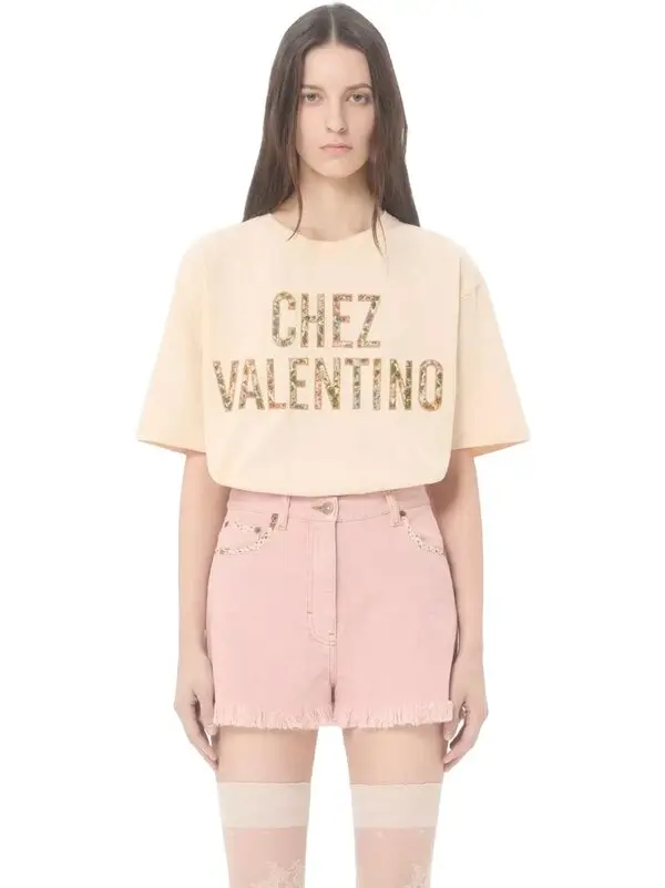 Valentino Garavani Embroidered Cotton T-shirt - Beige