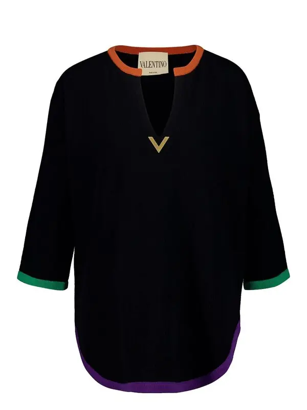 Valentino Garavani Long-sleeve Wool Top With V Detail - Black