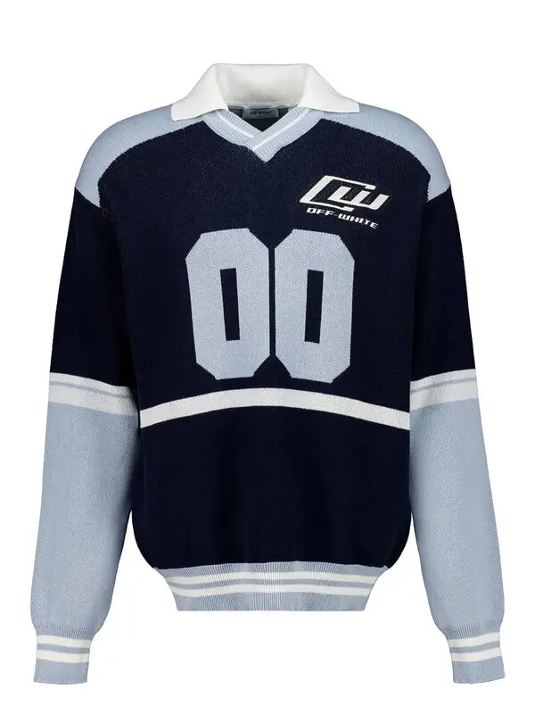 Off-White Navy And Light Sporty Knit Polo - Blue