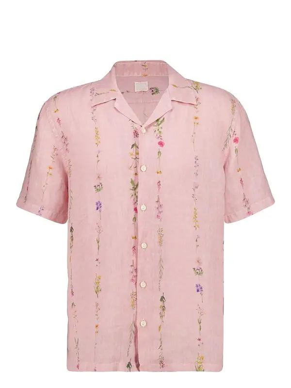 120% Lino Bouquet Floral Linen Shirt - Pink