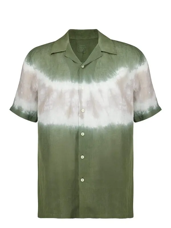 120% Lino Military Tie-dye Linen Shirt - Green