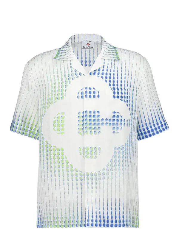 Casablanca Blue And Green Dots Cuban Collar Linen Shirt - Multicolour