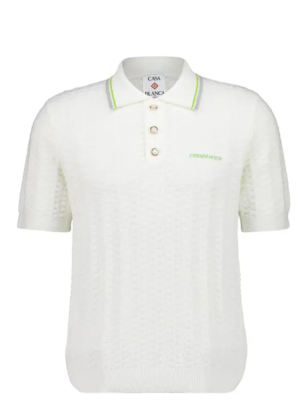 Casablanca Tennis Bouclé Cotton Polo Shirt - White