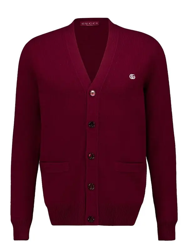 Gucci Wool Cashmere Cardigan With Embroidery - Burgundy