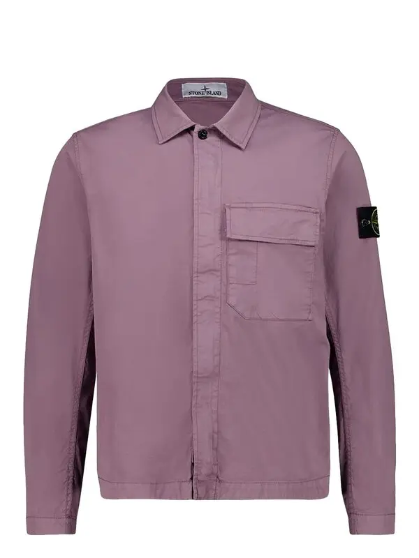 Stone Island Grey Stretch Organic Cotton Twill Overshirt - Purple