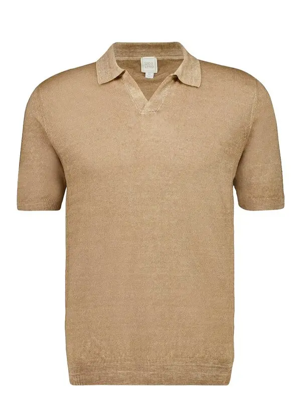 120% Lino Sand Linen Polo Shirt - Beige