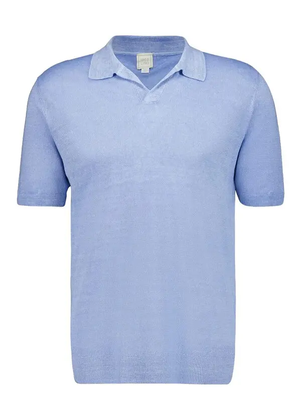 120% Lino Pervinca Linen Polo Shirt - Blue