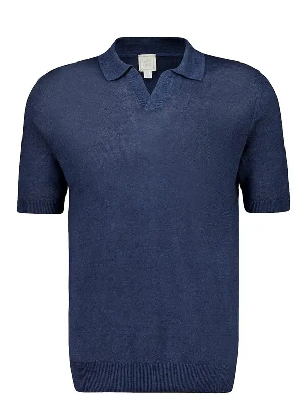 120% Lino Marine Linen Polo Shirt - Blue