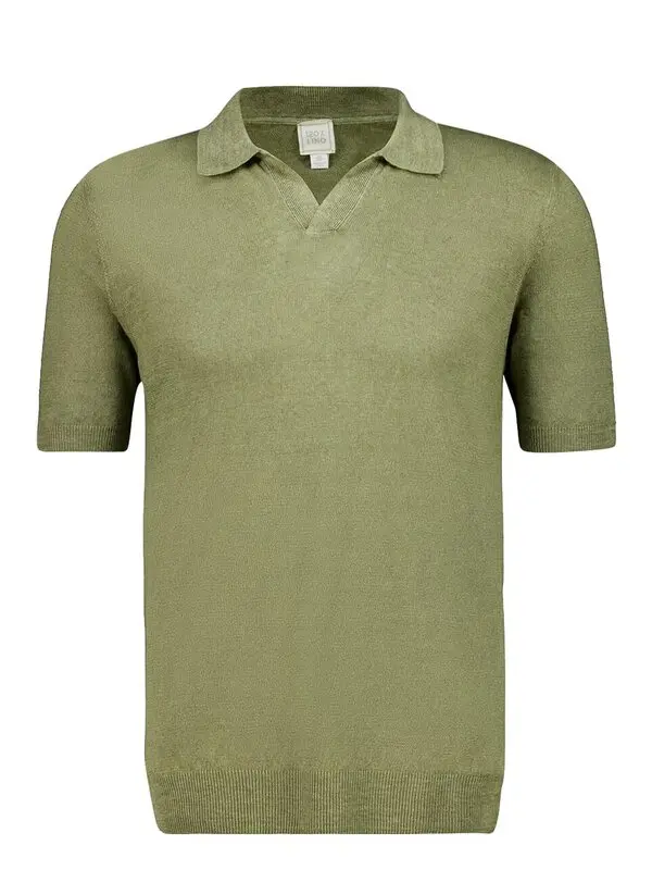 120% Lino Military Linen Polo Shirt - Green