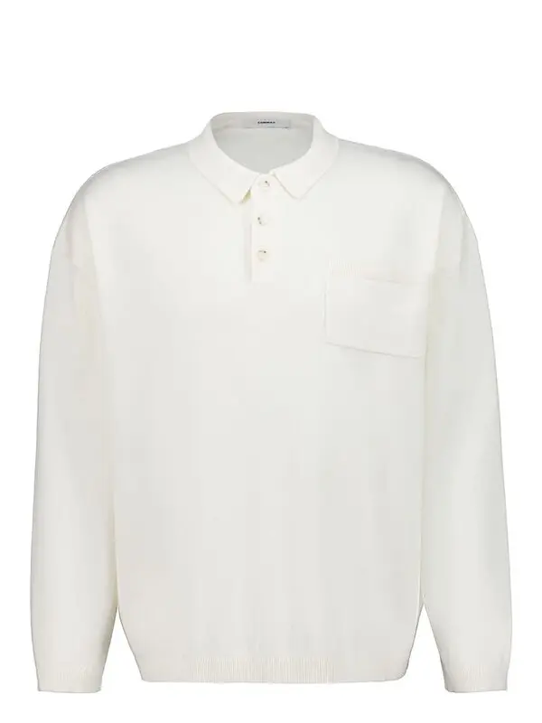 Commas Long Sleeve Boxy Knit Cotton Polo - Cream