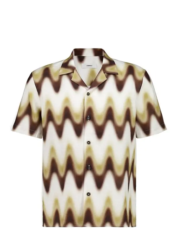 Commas Cream And Brown Shirt Slim Fit Wave Gradient Linen - Multicolour