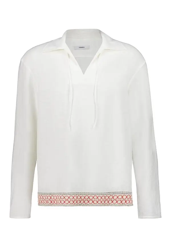 Commas Tie Crochet Trim Linen Shirt - White