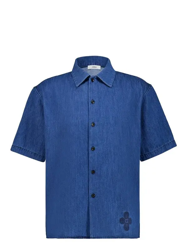 Commas Denim Shirt Woven Stripe Boxy - Blue