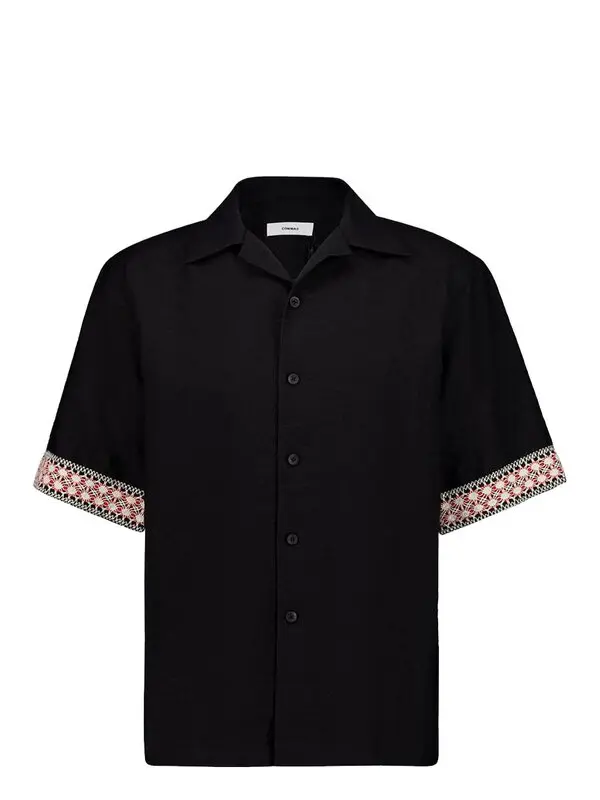 Commas Braided Camp Collar Shirt - Black