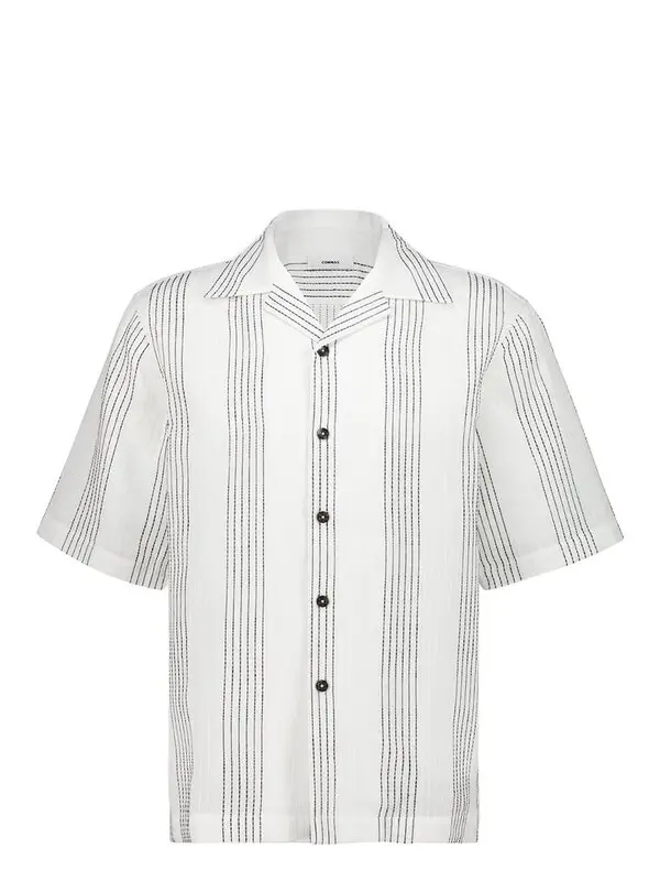 Commas Camp Collar Striped Cotton Shirt - White