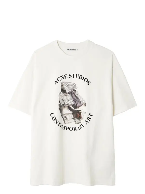 Acne Studios Printed Distressed Organic Cotton-jersey T-shirt - Neutrals