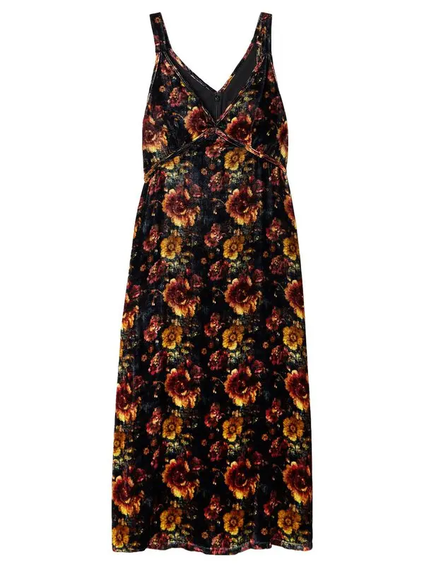 R13 Floral-print Velvet Midi Dress - Black