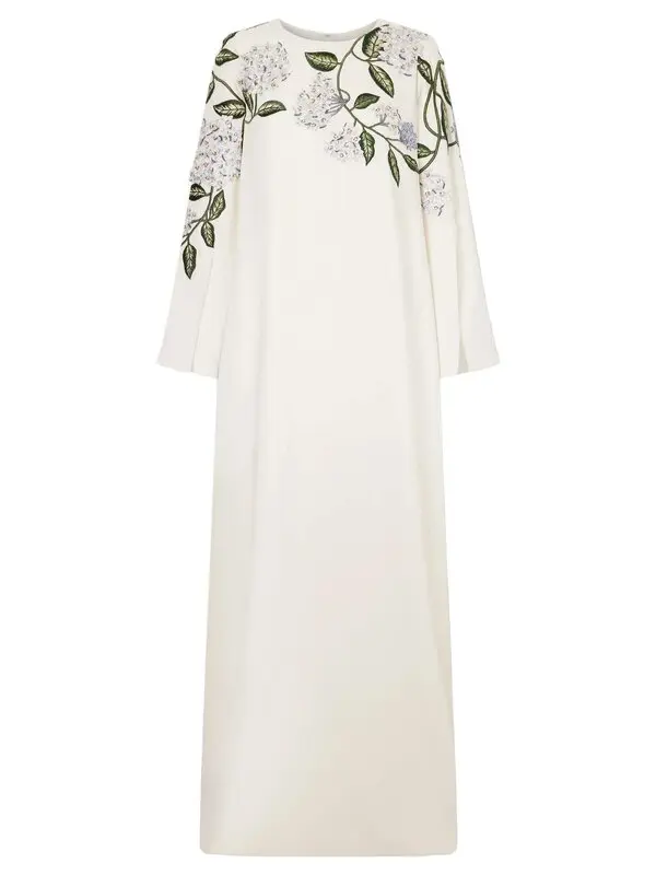 Oscar De La Renta Appliquéd Embroidered Silk-blend Crepe Gown - White