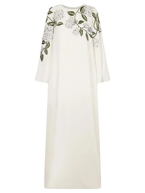 Oscar De La Renta Appliquéd Embroidered Silk-blend Crepe Gown - White