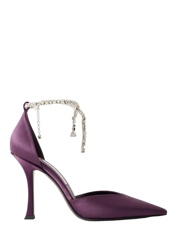 JIMMY CHOO Stevie 100 Crystal-embellished Satin Pumps - Dark Purple