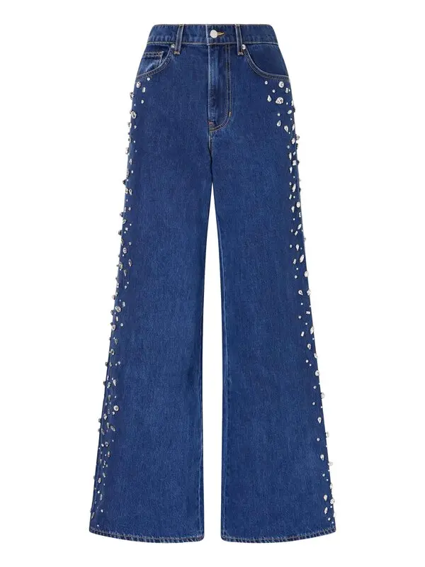 Veronica Beard Kasey Crystal-embellished High-rise Wide-leg Jeans - Blue